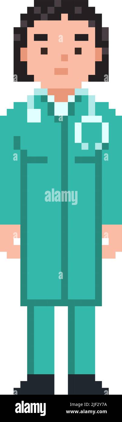 Doctor isolated on white background. Woman physician pixel game style ...
