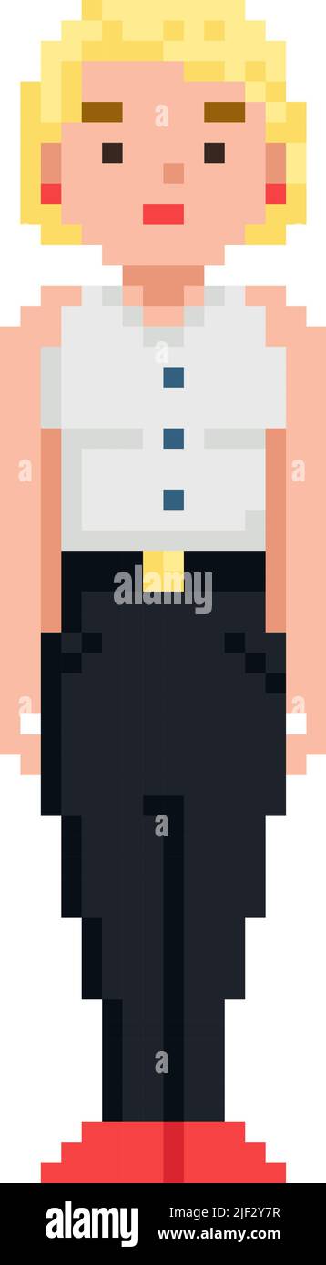 Pixel character vector, isolated woman wearing blouse. Blone character ...
