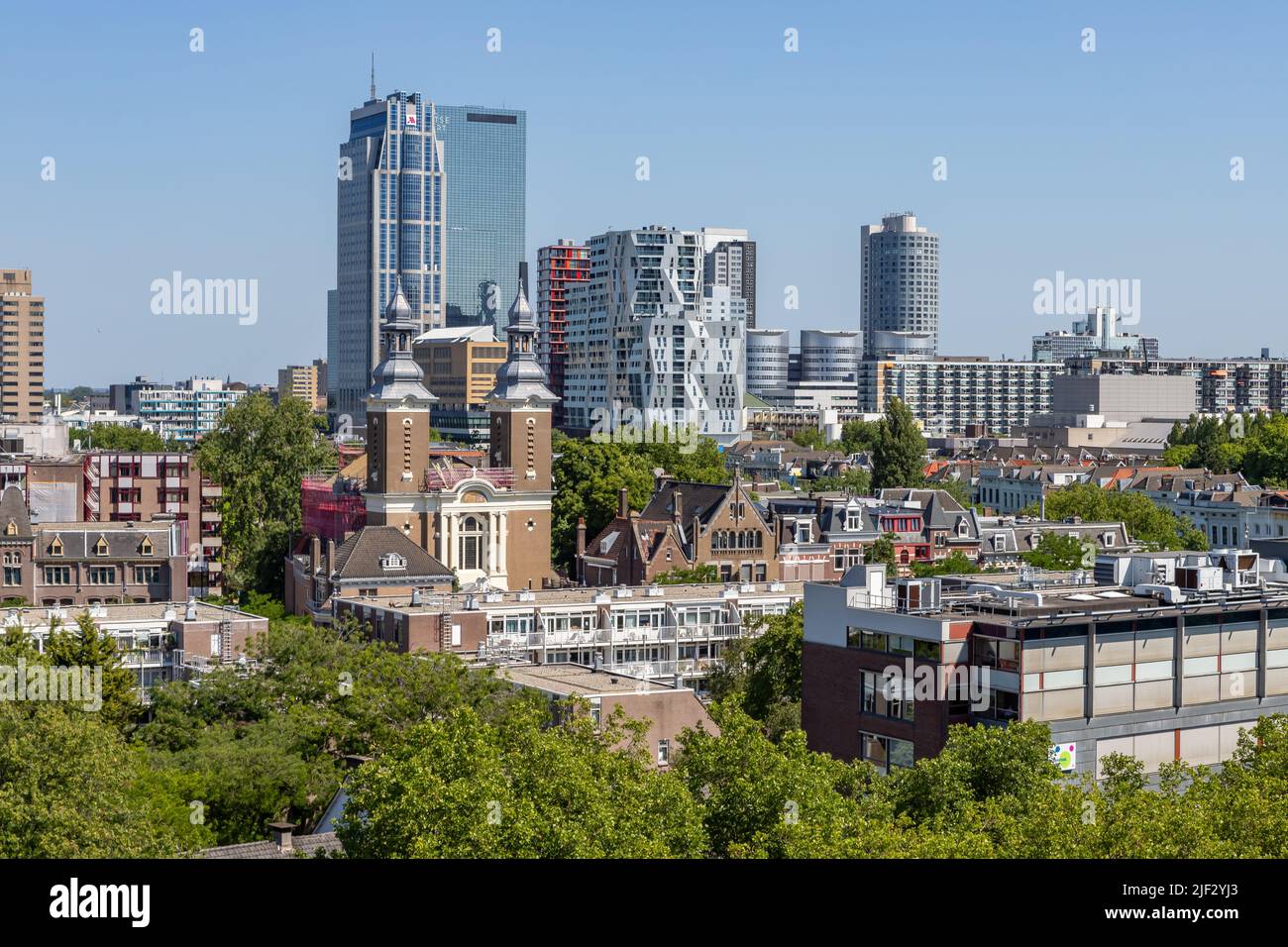 View on the skyline of Rotterdam with Delftse Poort, Calypso and ...