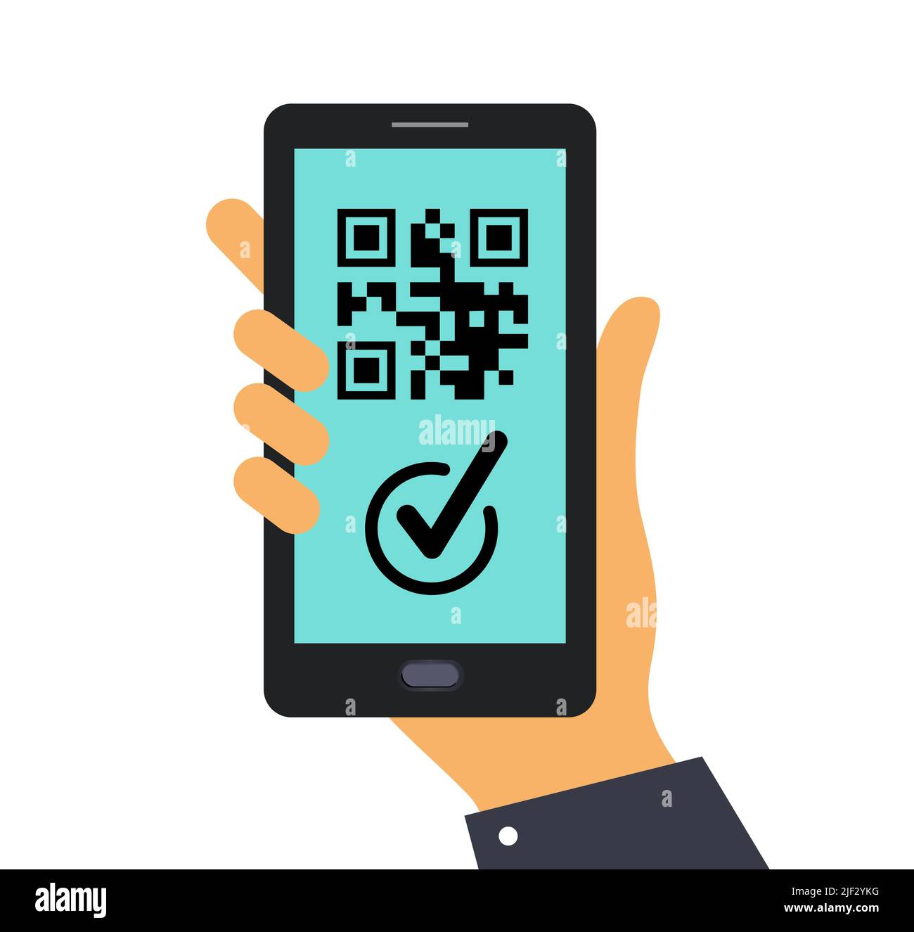 Scan the QR code with the phone. smartphone in hand. QR code for mobile ...