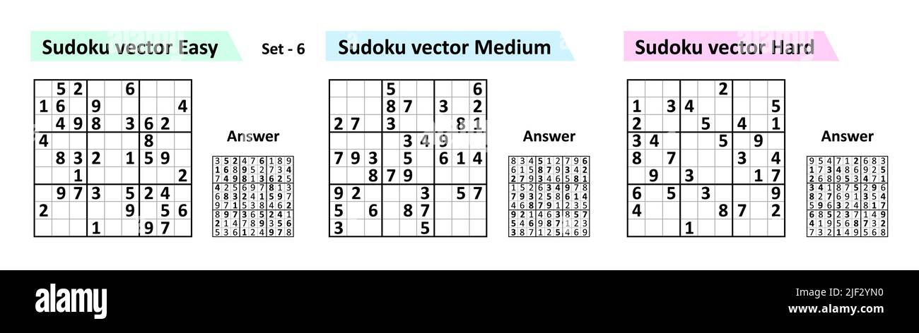 Collection Sudoku game with answers. Different complexity Stock Vector Image & Art - Alamy