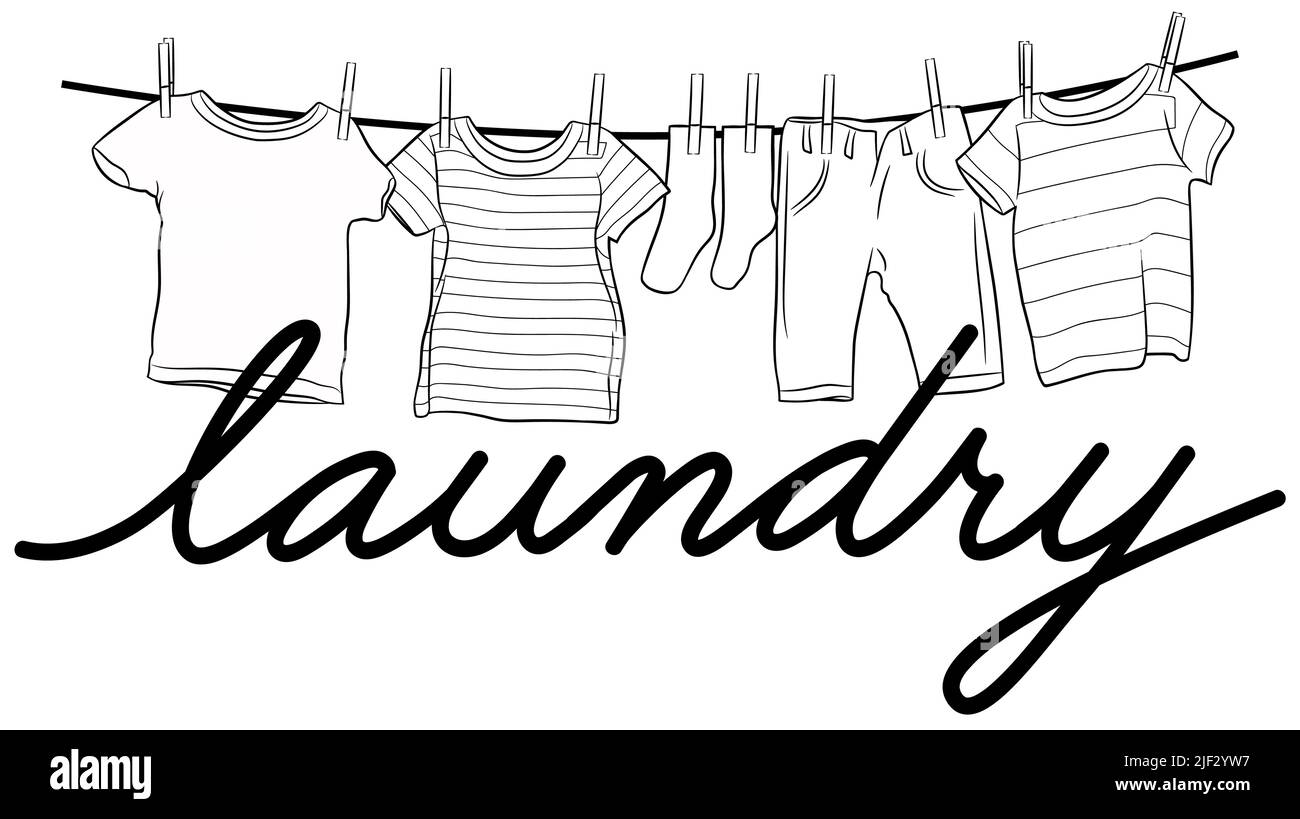 Laundry icon and sticker. Digital Planner. Hang dry. Clothesline ...