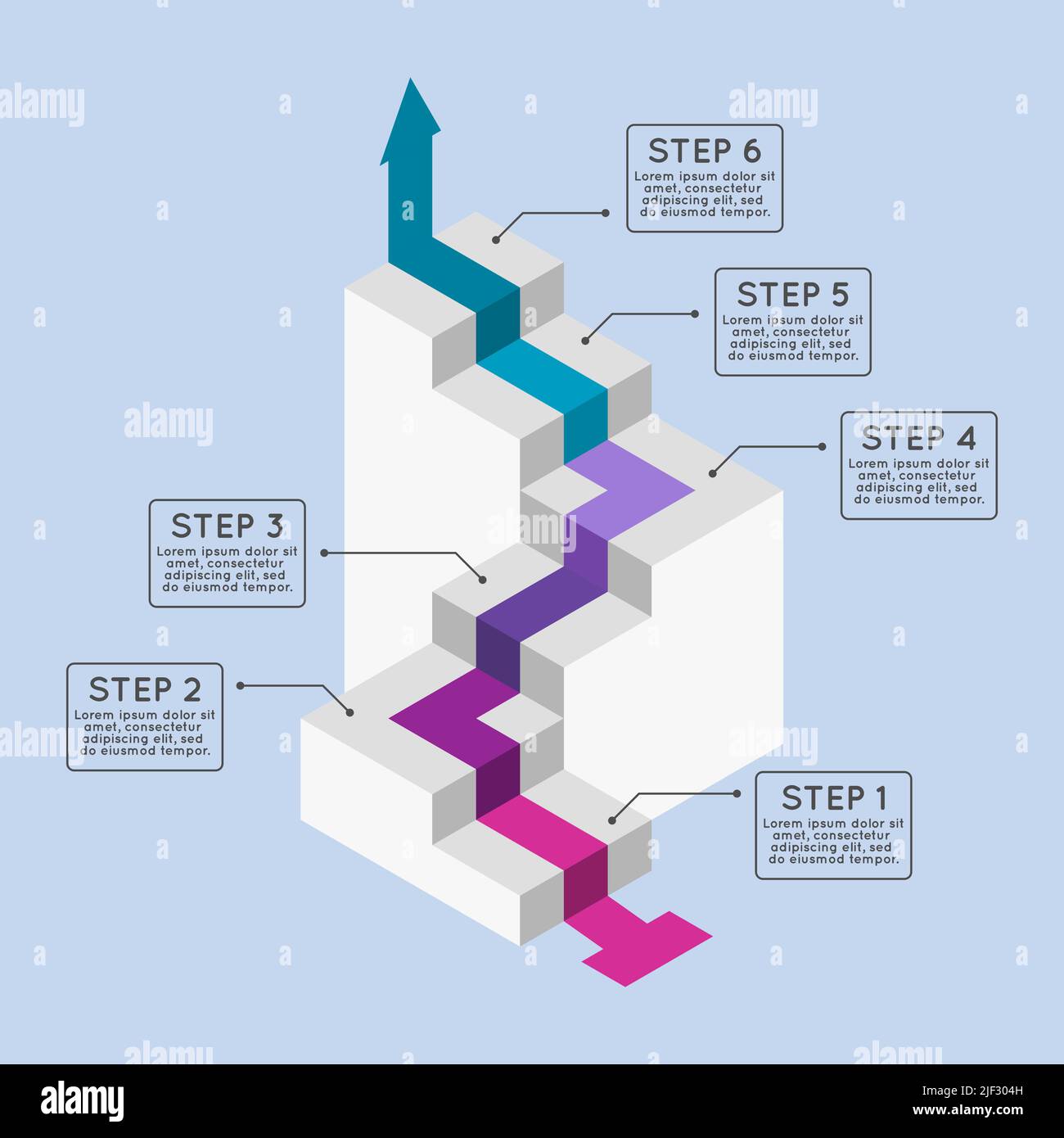 Stairs infographic with 6 steps. Colorful staircase with six options ...