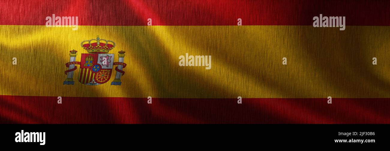 Banner of grunge Spanish flag. Dirty Spain flag on a metal surface ...