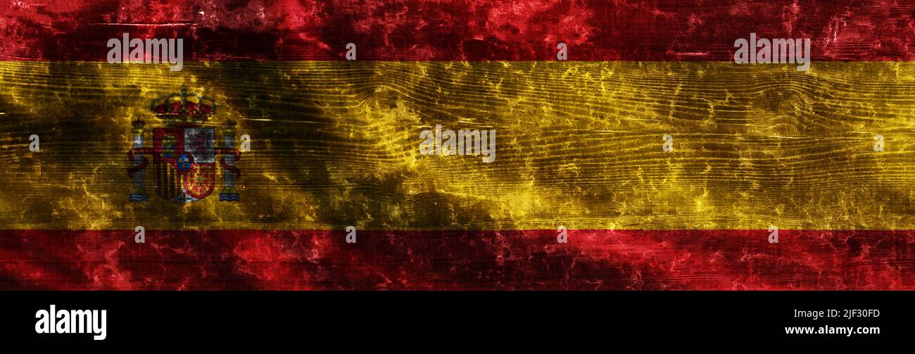 Banner of grunge Spanish flag. Dirty Spain flag on a metal surface ...
