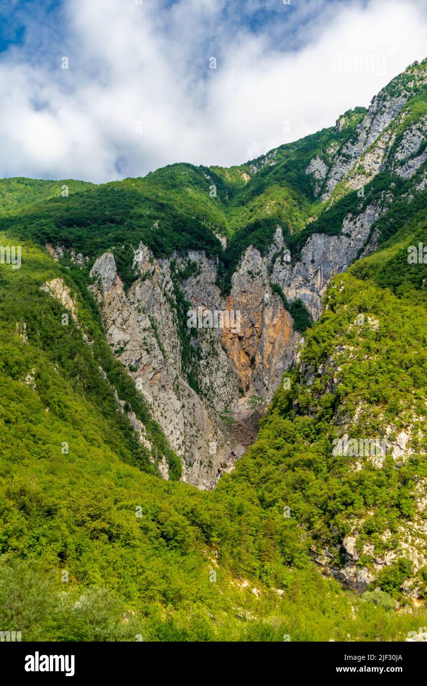 Hike to the Boka Waterfall in the Soca Valley - Bovec - Slovenia Stock ...