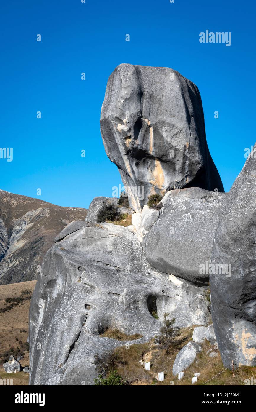 Limestone rock formations, Castle Hill, Canterbury, South Island, New ...