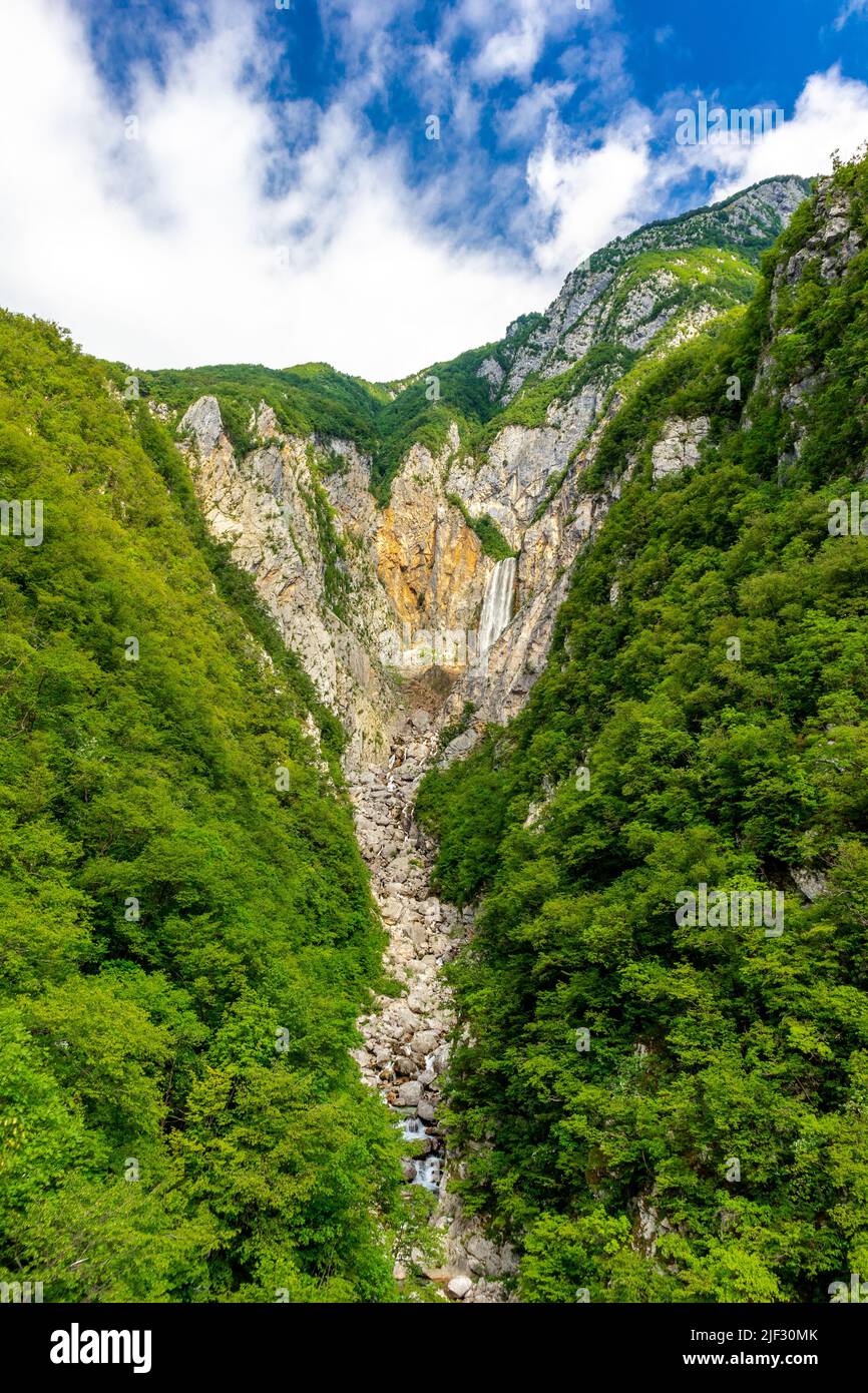 Hike to the Boka Waterfall in the Soca Valley - Bovec - Slovenia Stock ...
