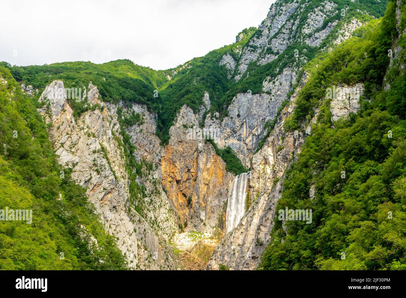 Hike to the Boka Waterfall in the Soca Valley - Bovec - Slovenia Stock ...