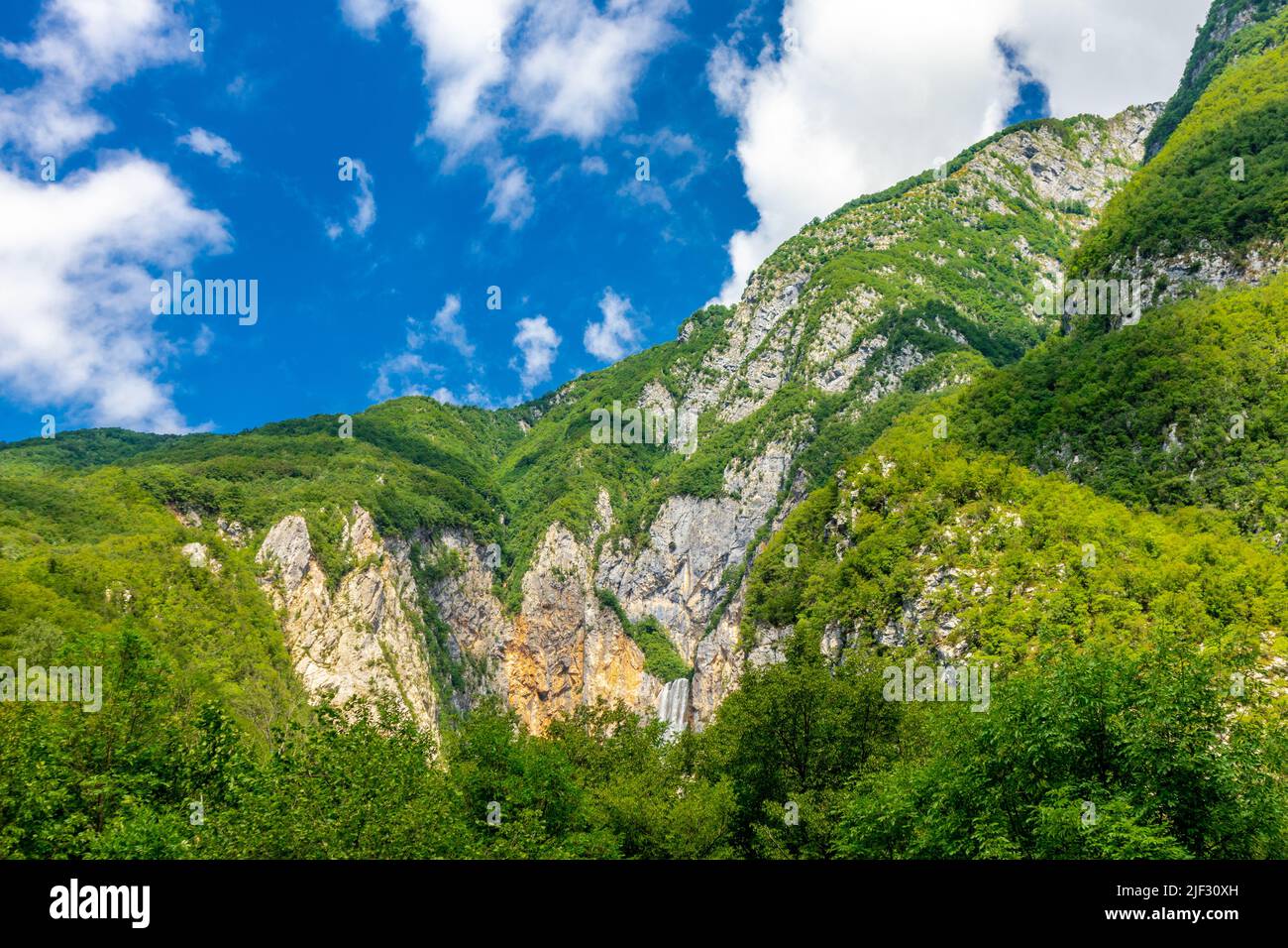 Hike to the Boka Waterfall in the Soca Valley - Bovec - Slovenia Stock ...