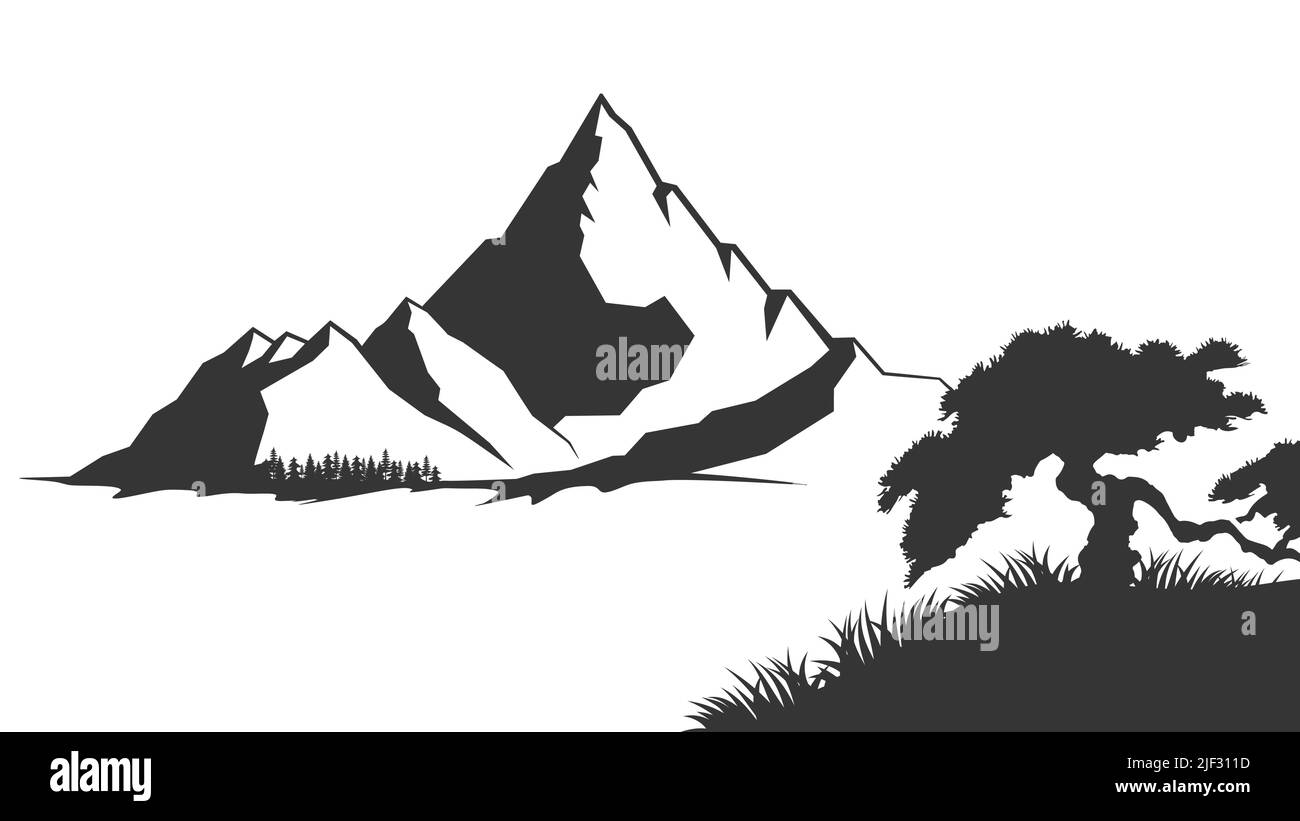 Mountains vector. Mountain range silhouette isolated vector illustration. Mountains silhouette ...