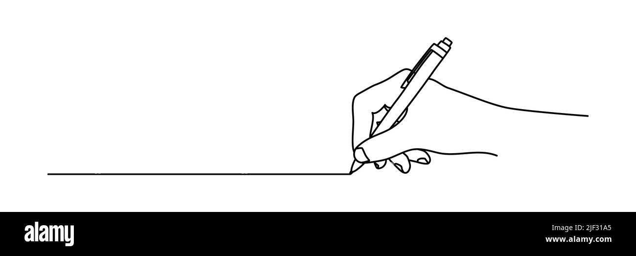 Hand holding ball pen and drawing a line. Hand drawn with thin line ...