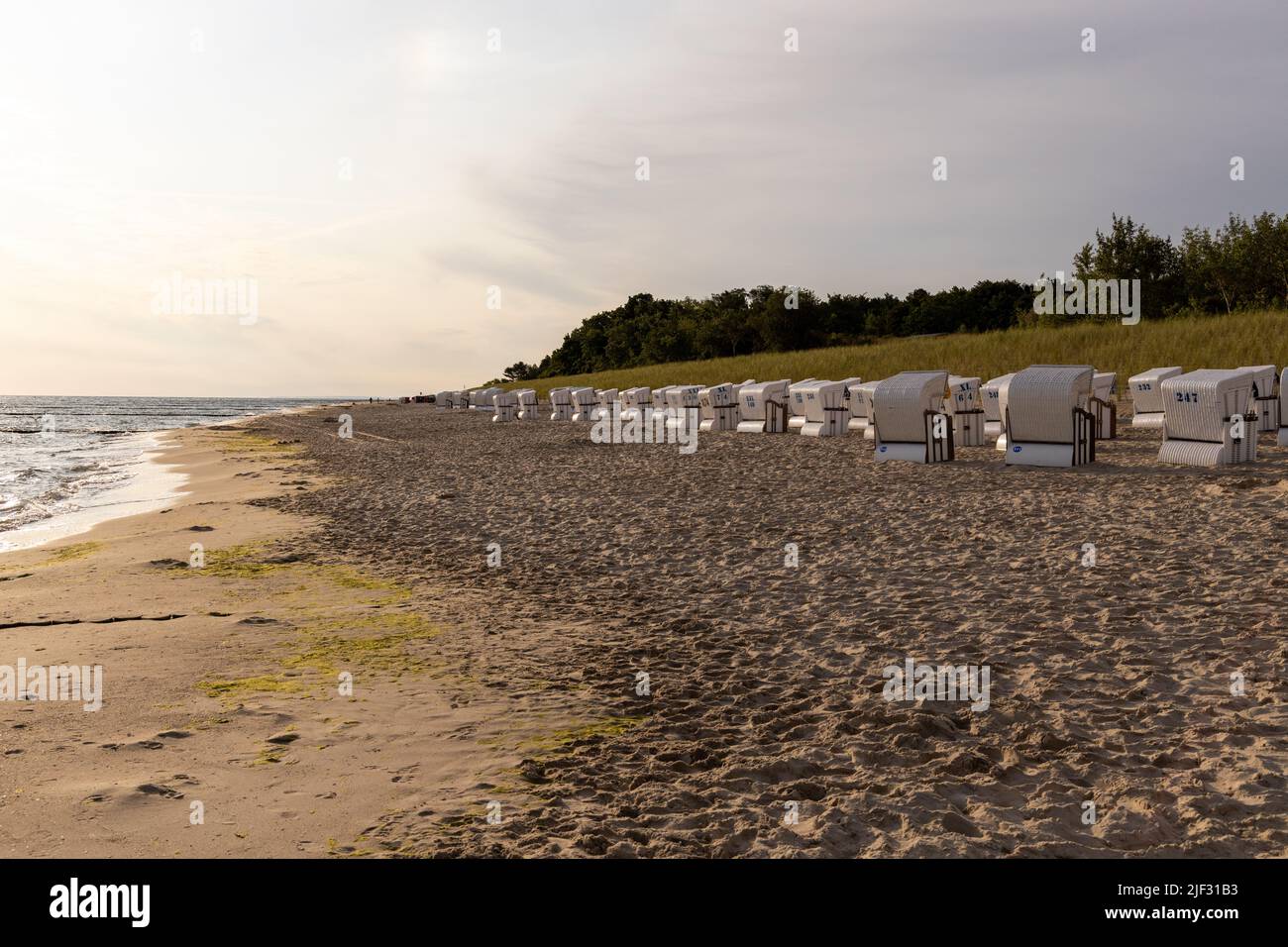 The view of the beach of Zempin on the island of Usedom with many beach ...