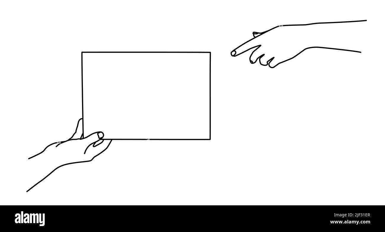 Hand holding a document and giving it. Man gives a document to a woman ...