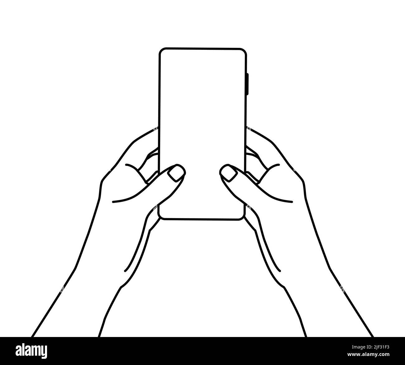 Female Hands Holding Mobile Phone Hand Drawn With Thin Line Vector