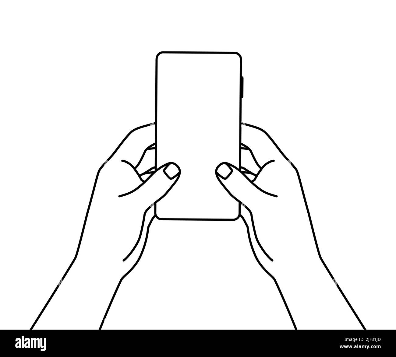 Male hands holding mobile phone hand drawn with thin line. Vector ...