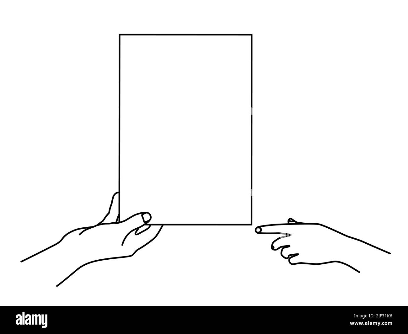 Hand holding a document and giving it. Man gives a document to a woman ...