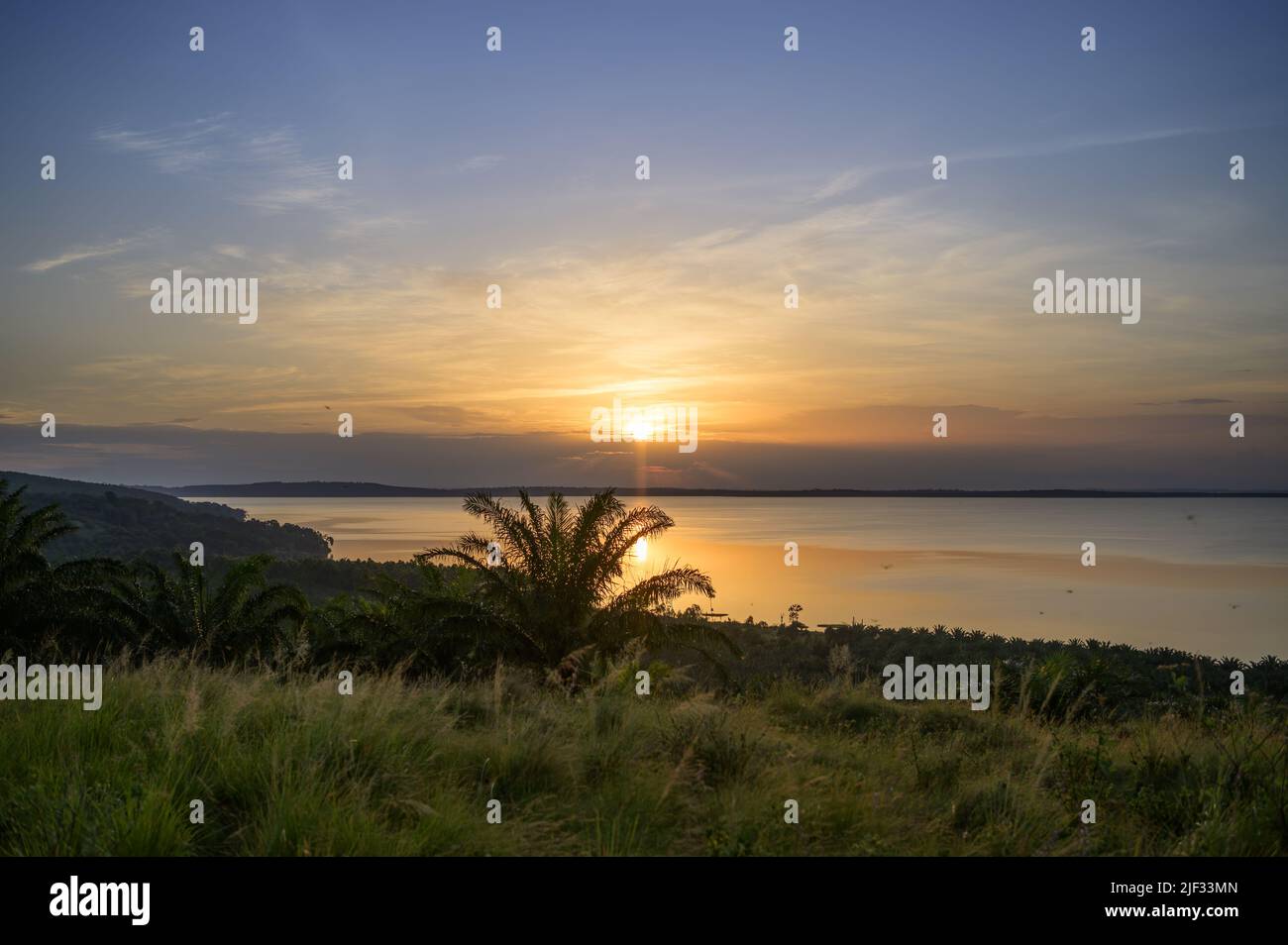 Colorful sunset near Kalangala (Ssese Islands, Uganda) on lake Victoria ...