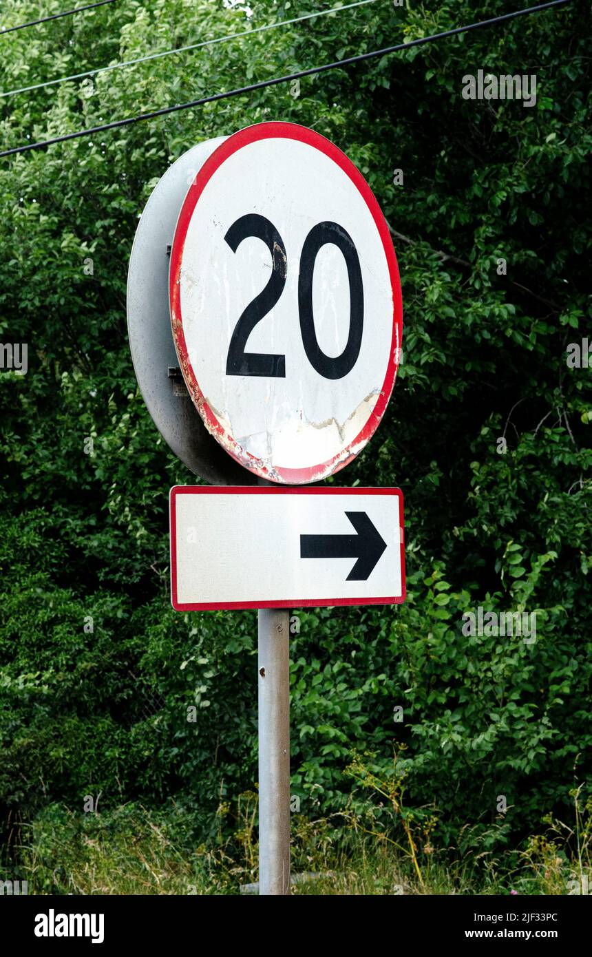 A train speed limit sign for twenty miles per hour Stock Photo - Alamy