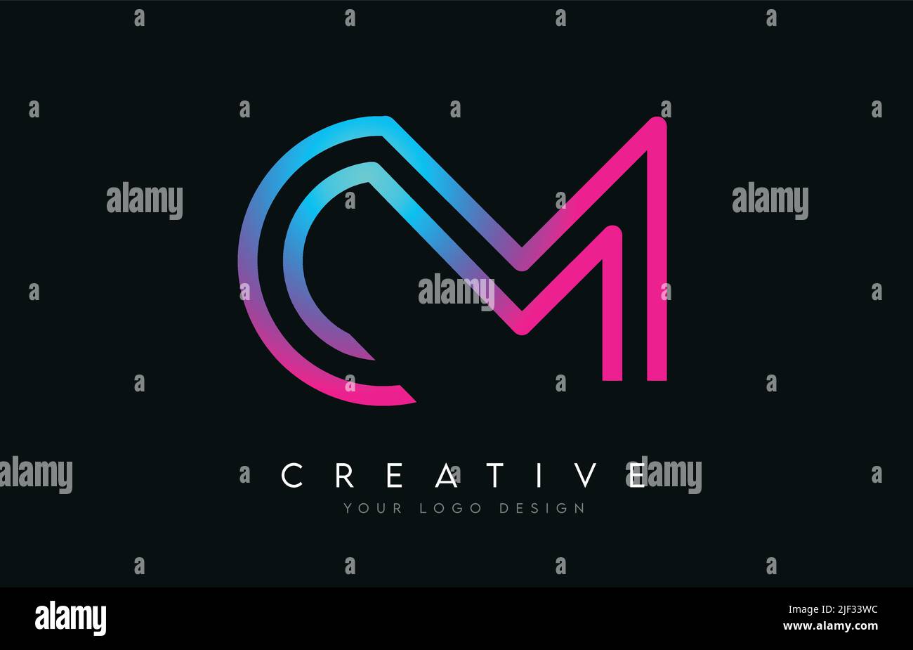 Monogram Lines CM C M Letter Logo Design in Neon Colors. Creative ...