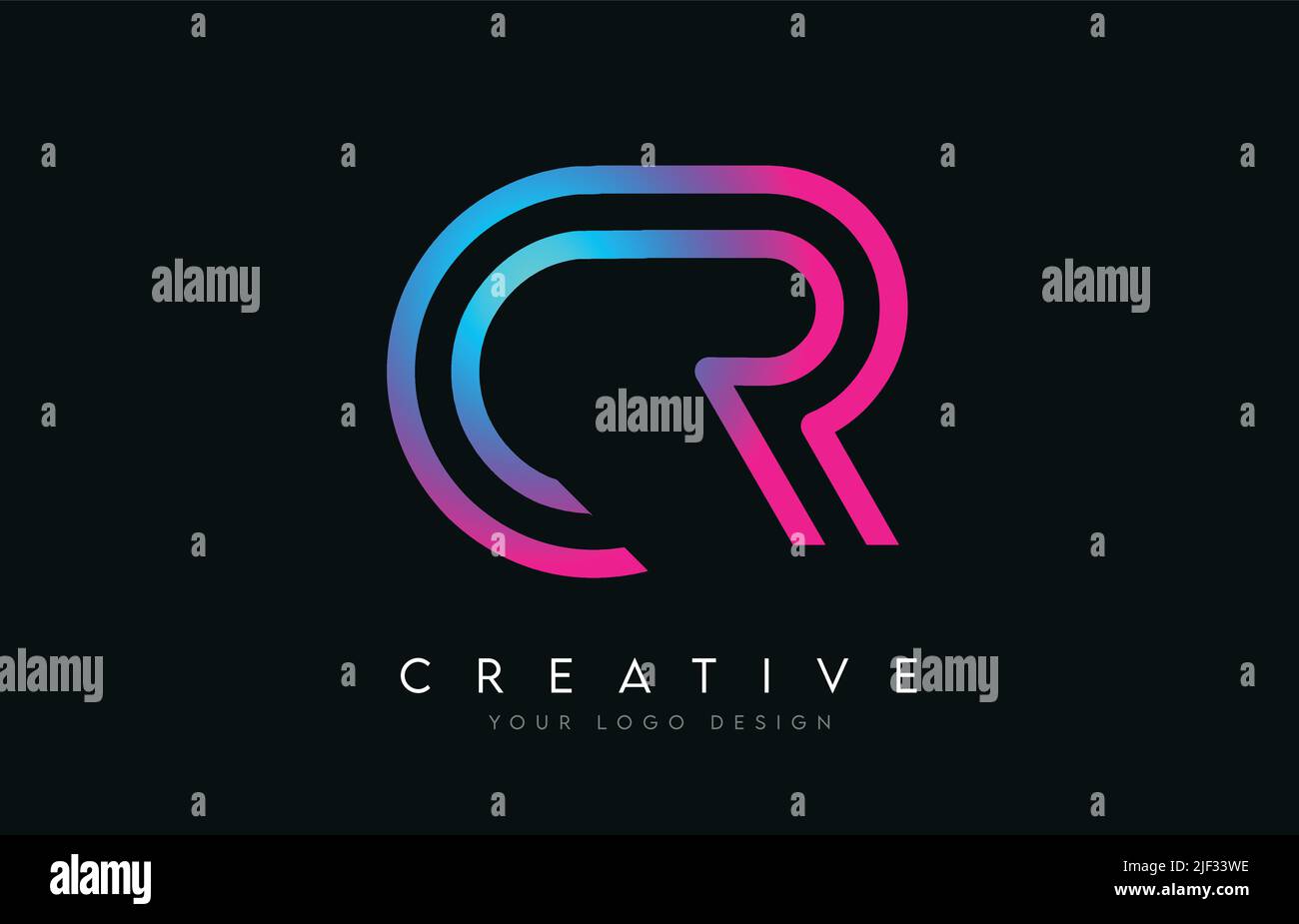 Monogram Lines CR C R Letter Logo Design in Neon Colors. Creative ...