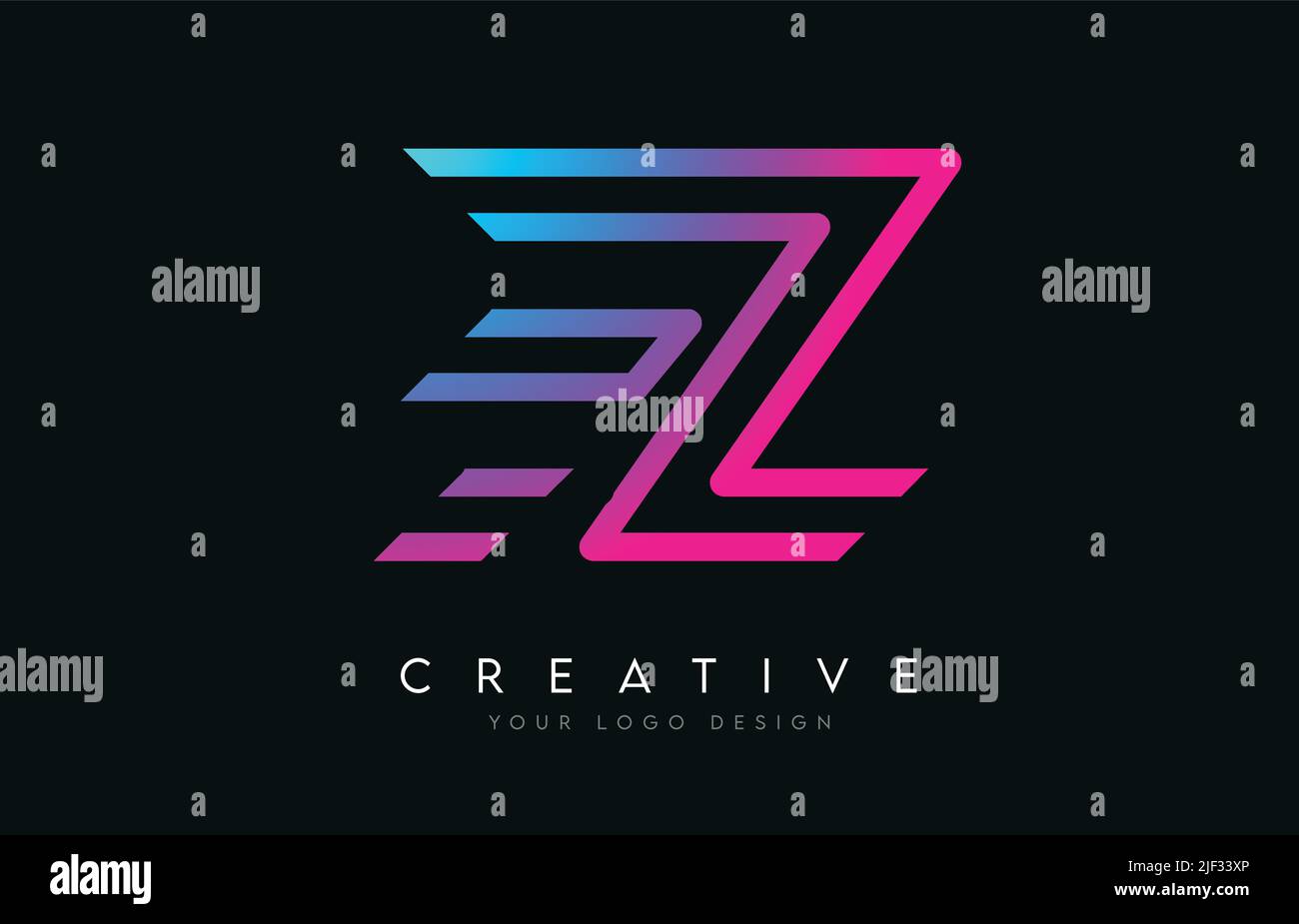 Monogram Lines EZ E Z Letter Logo Design in Neon Colors. Creative ...