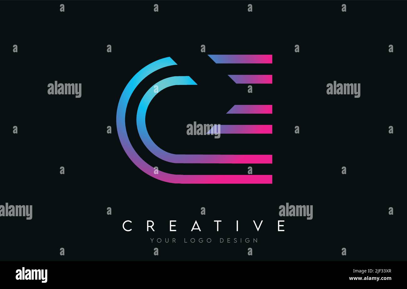 Monogram Lines CE C E Letter Logo Design in Neon Colors. Creative ...