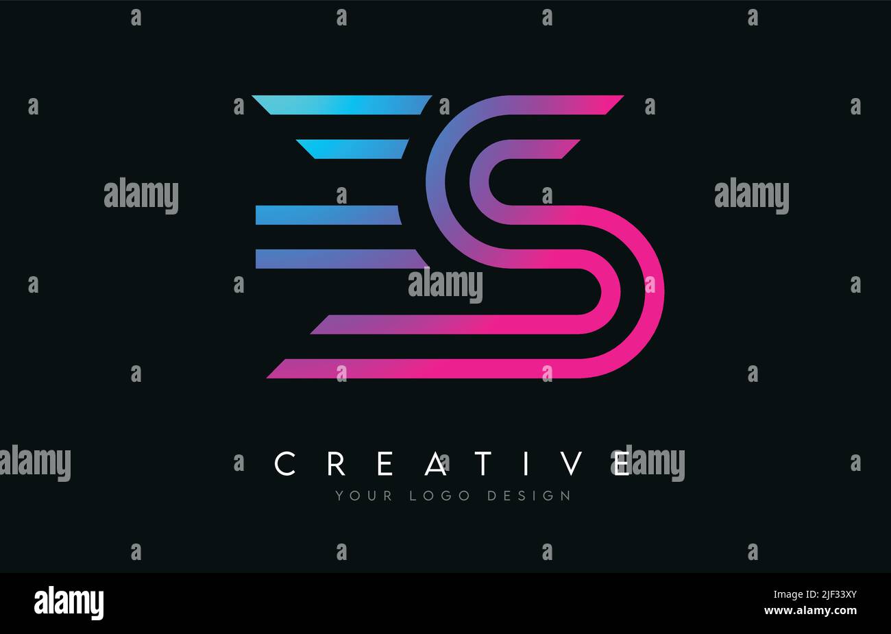 Monogram Lines ES E S Letter Logo Design in Neon Colors. Creative ...