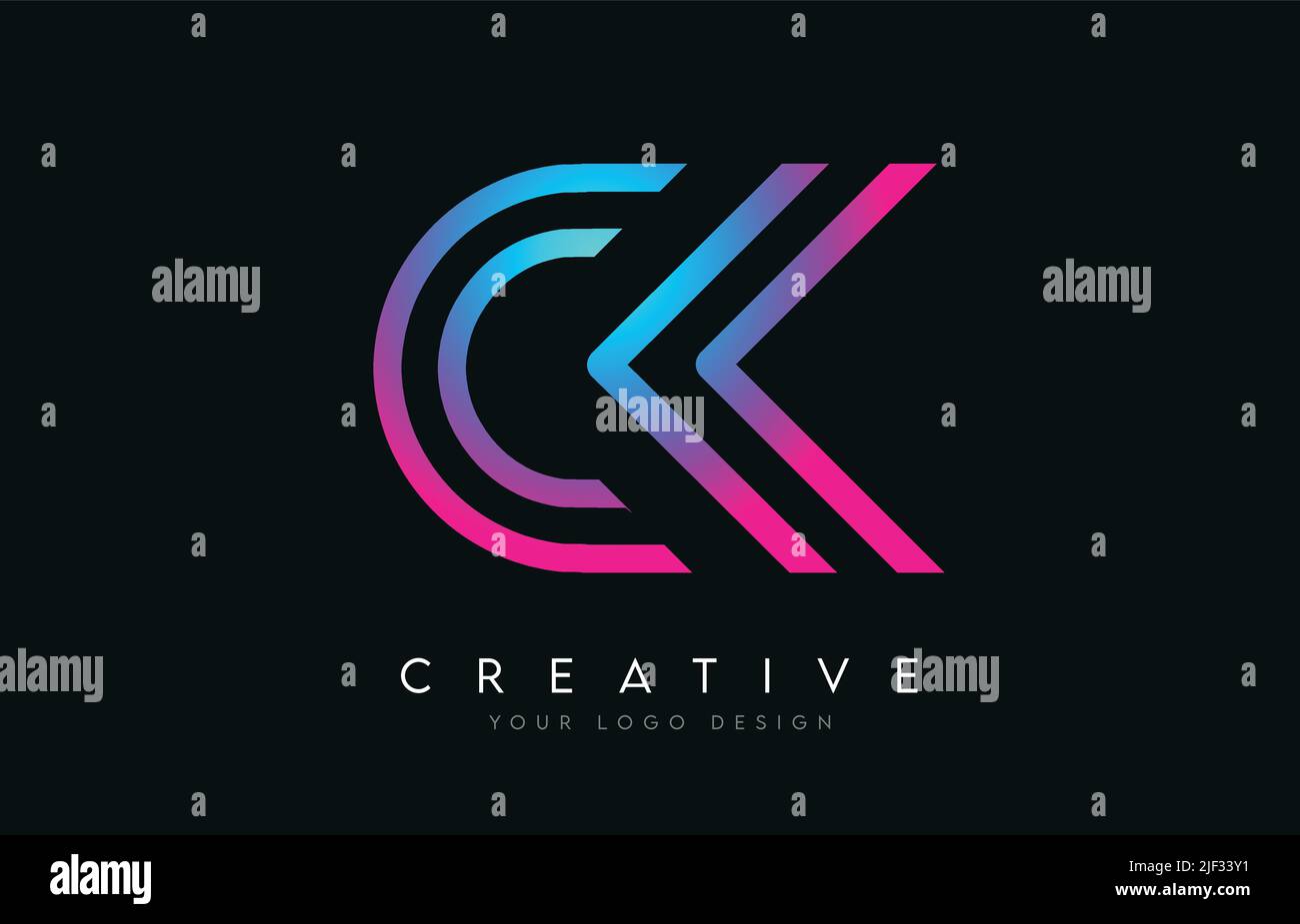 Monogram Lines CK C K Letter Logo Design in Neon Colors. Creative ...