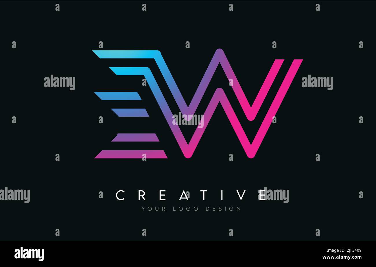 Monogram Lines EW E W Letter Logo Design in Neon Colors. Creative ...