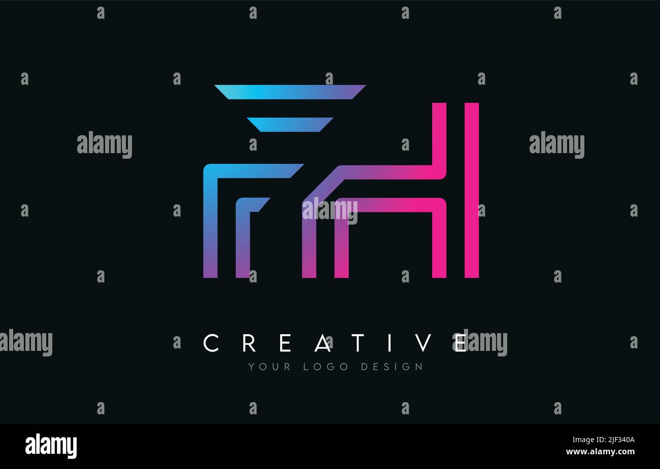 Monogram Lines FH F H Letter Logo Design in Neon Colors. Creative ...