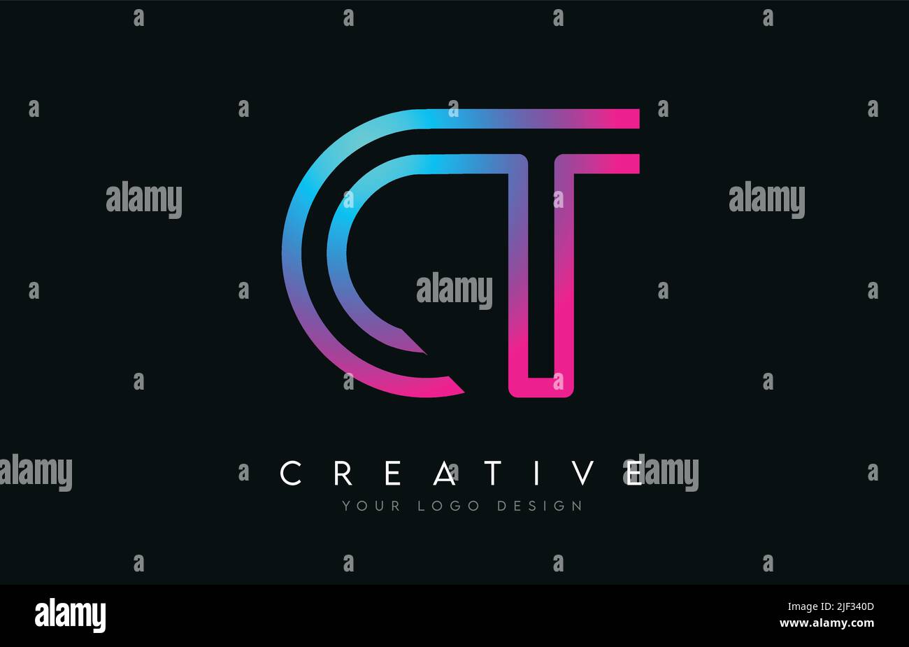 Monogram Lines CT C T Letter Logo Design in Neon Colors. Creative ...