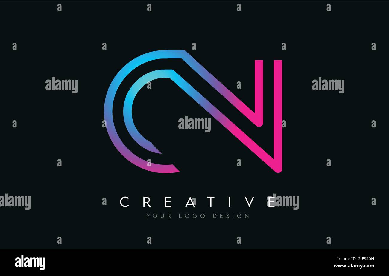 Monogram Lines CN C N Letter Logo Design in Neon Colors. Creative ...