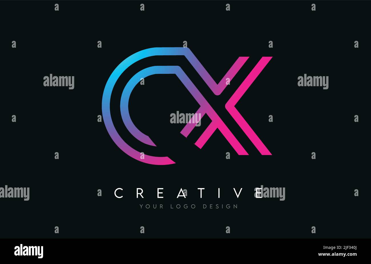 Monogram Lines CX C X Letter Logo Design in Neon Colors. Creative ...
