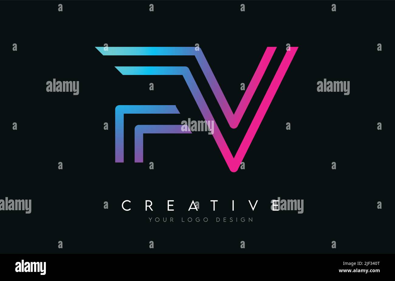 Monogram Lines FV F V Letter Logo Design in Neon Colors. Creative ...