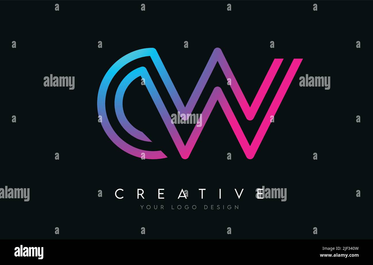 Monogram Lines CW C W Letter Logo Design in Neon Colors. Creative ...