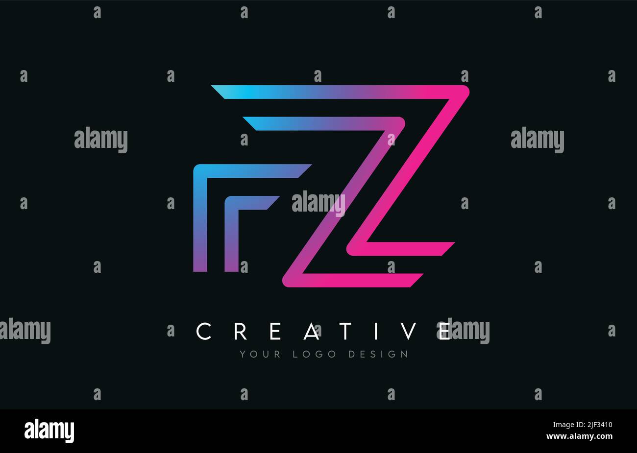 Monogram Lines FZ F Z Letter Logo Design in Neon Colors. Creative Modern Letters Vector Icon ...