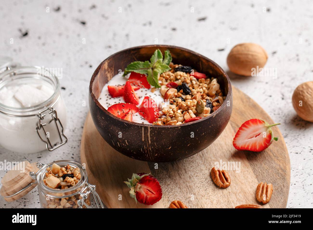 Strawberries yogurt side view hi-res stock photography and images - Alamy