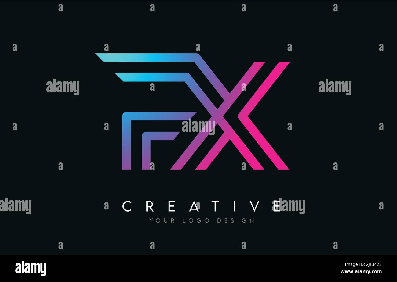 Monogram Lines FX F X Letter Logo Design in Neon Colors. Creative ...
