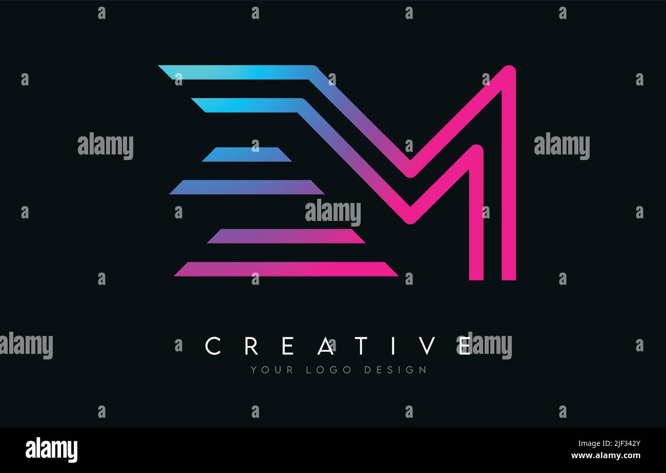 Monogram Lines EM E M Letter Logo Design in Neon Colors. Creative ...