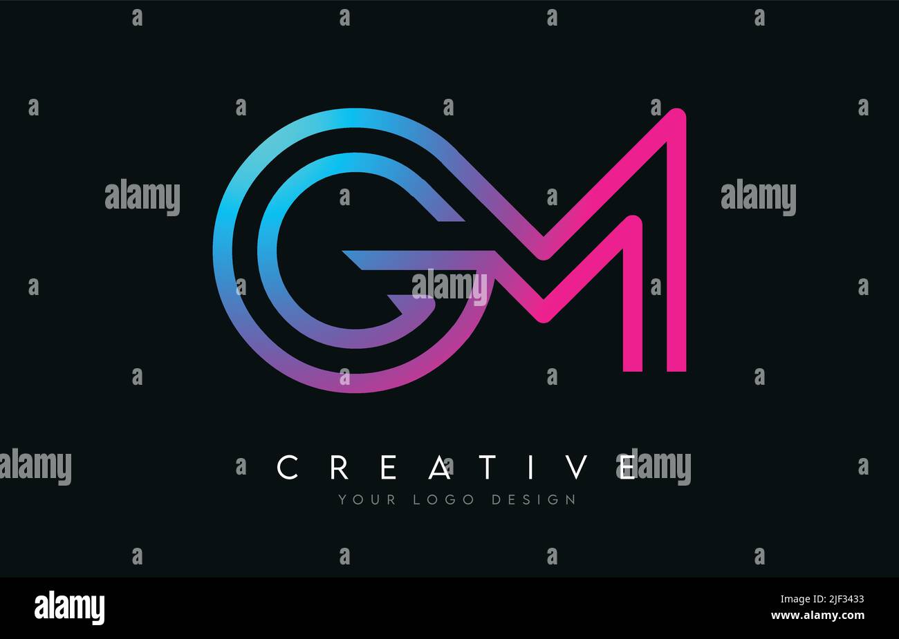 Monogram Lines GM G M Letter Logo Design in Neon Colors. Creative ...