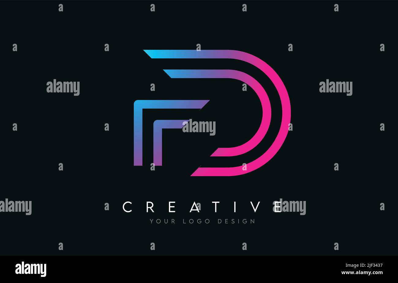 Monogram Lines FD F D Letter Logo Design in Neon Colors. Creative ...