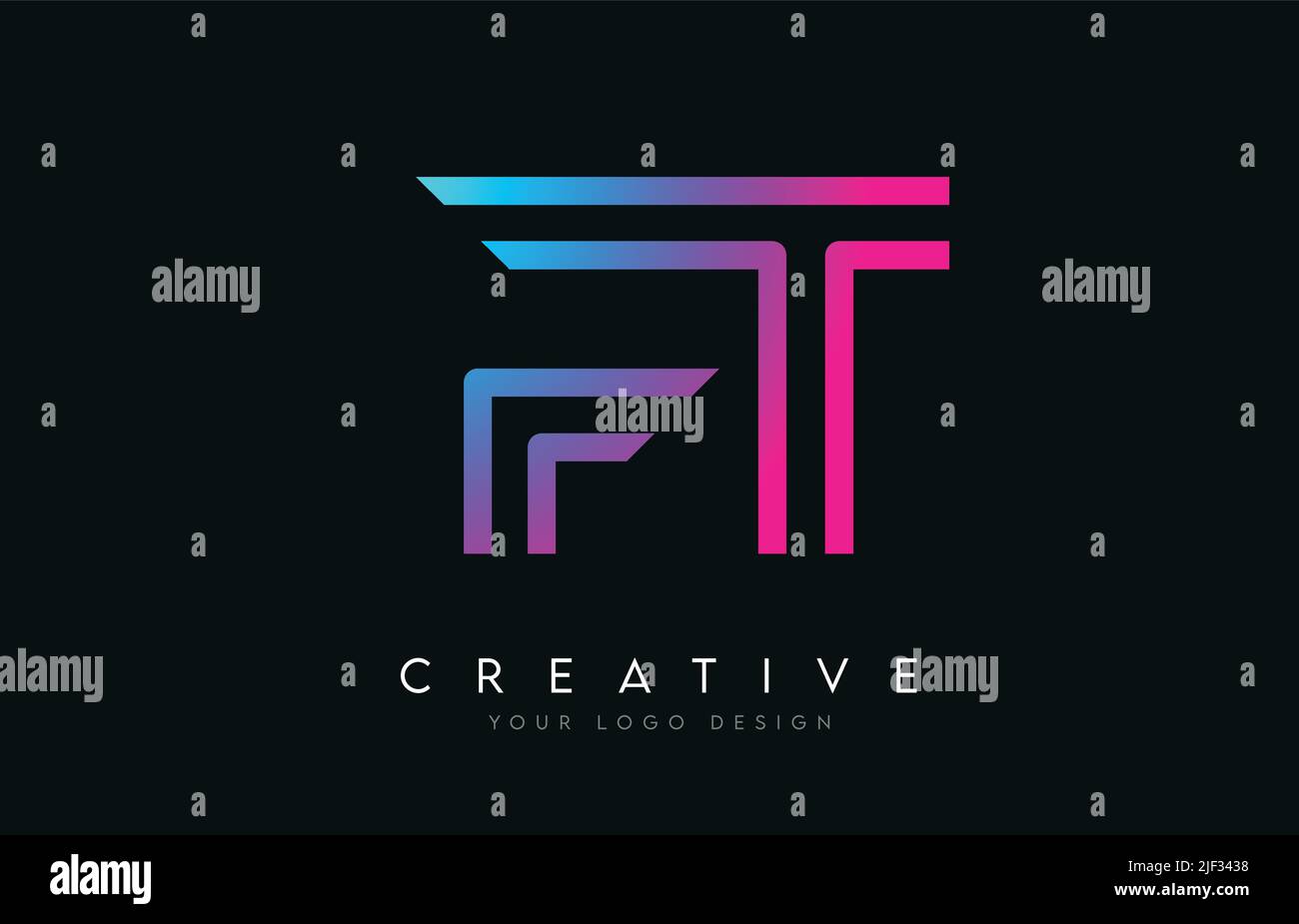 Monogram Lines FT F T Letter Logo Design in Neon Colors. Creative ...