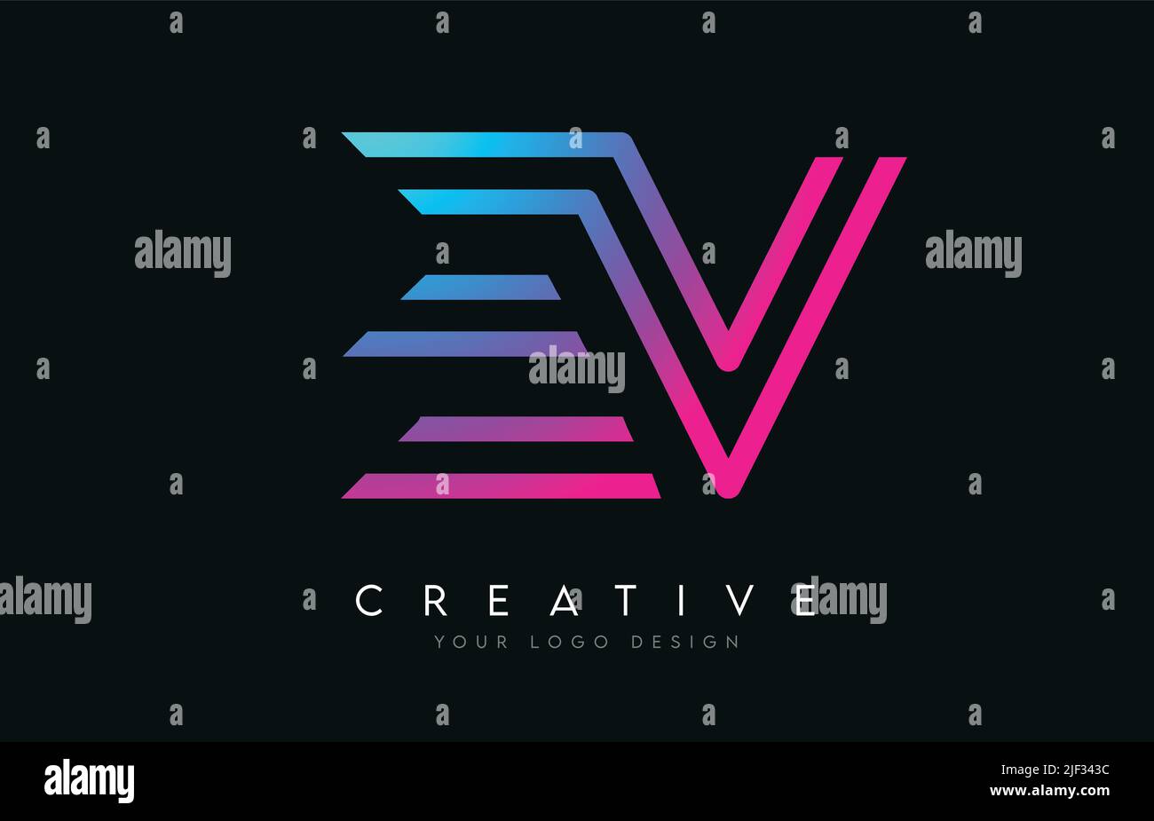 Monogram Lines EV E V Letter Logo Design in Neon Colors. Creative ...