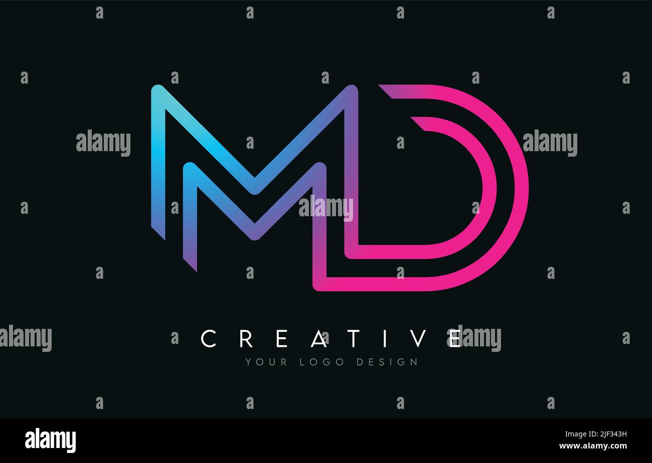 Monogram Lines MD M D Letter Logo Design in Neon Colors. Creative ...