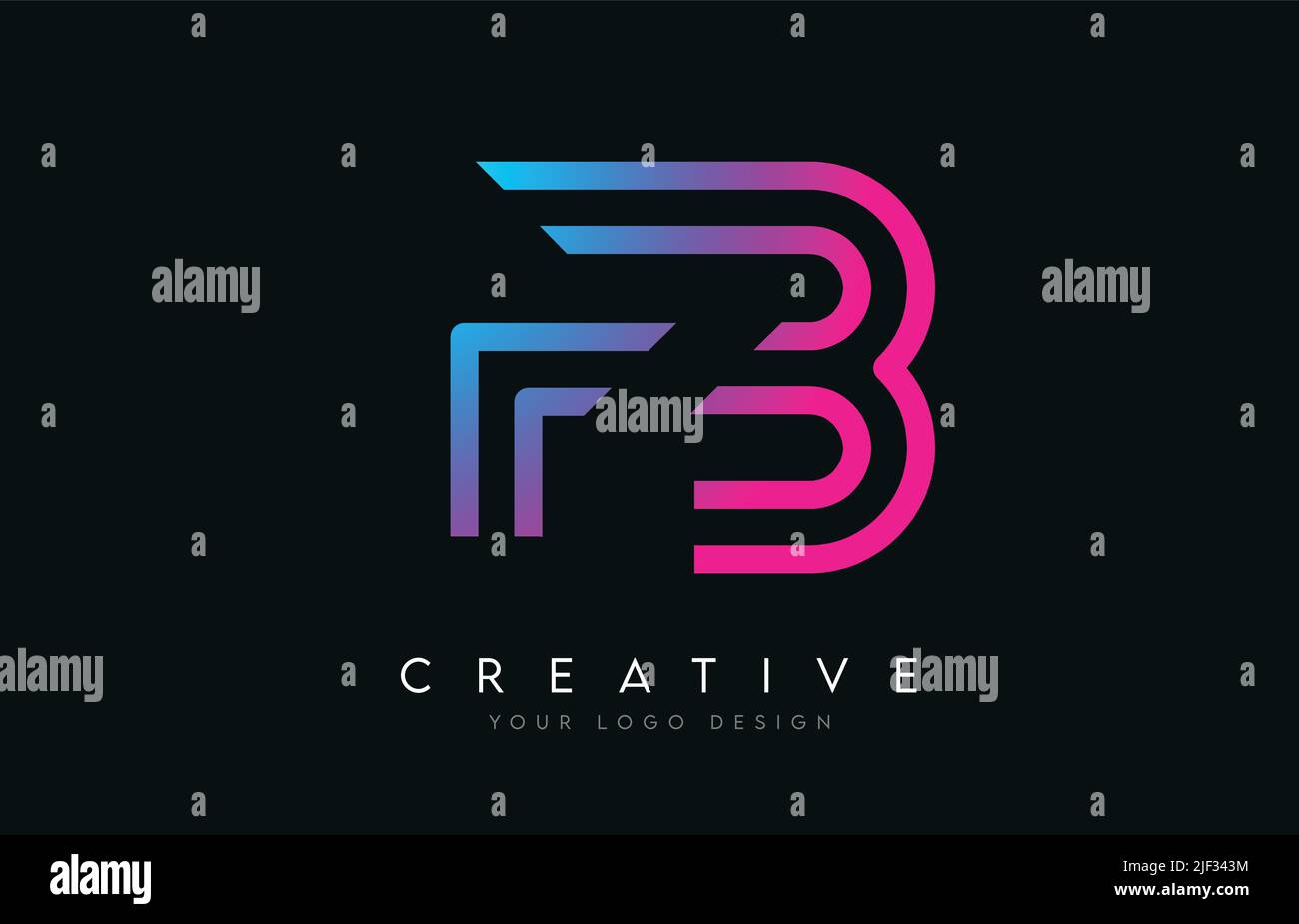 Monogram Lines FB F B Letter Logo Design in Neon Colors. Creative ...