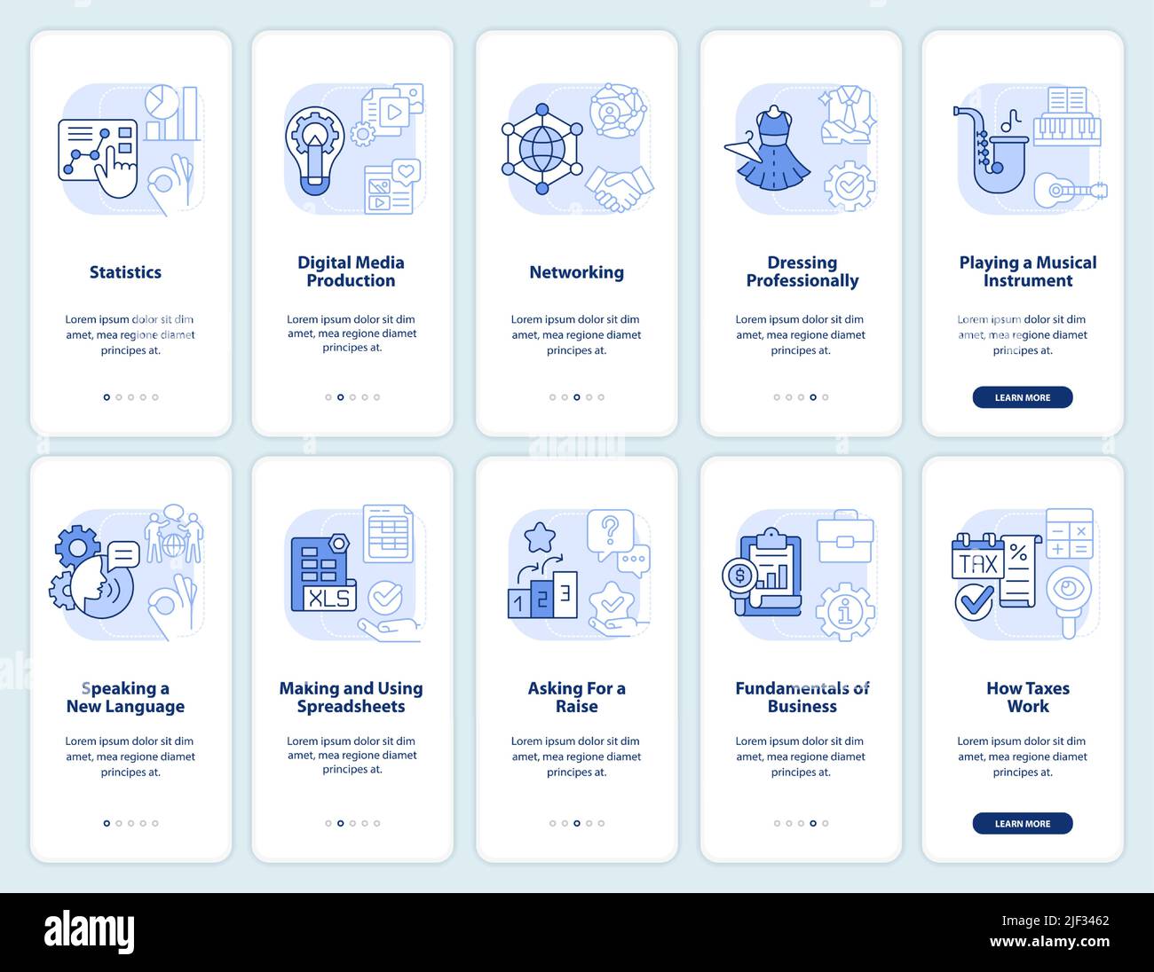 Skills For Life Light Blue Onboarding Mobile App Screen Set Stock Vector Image And Art Alamy
