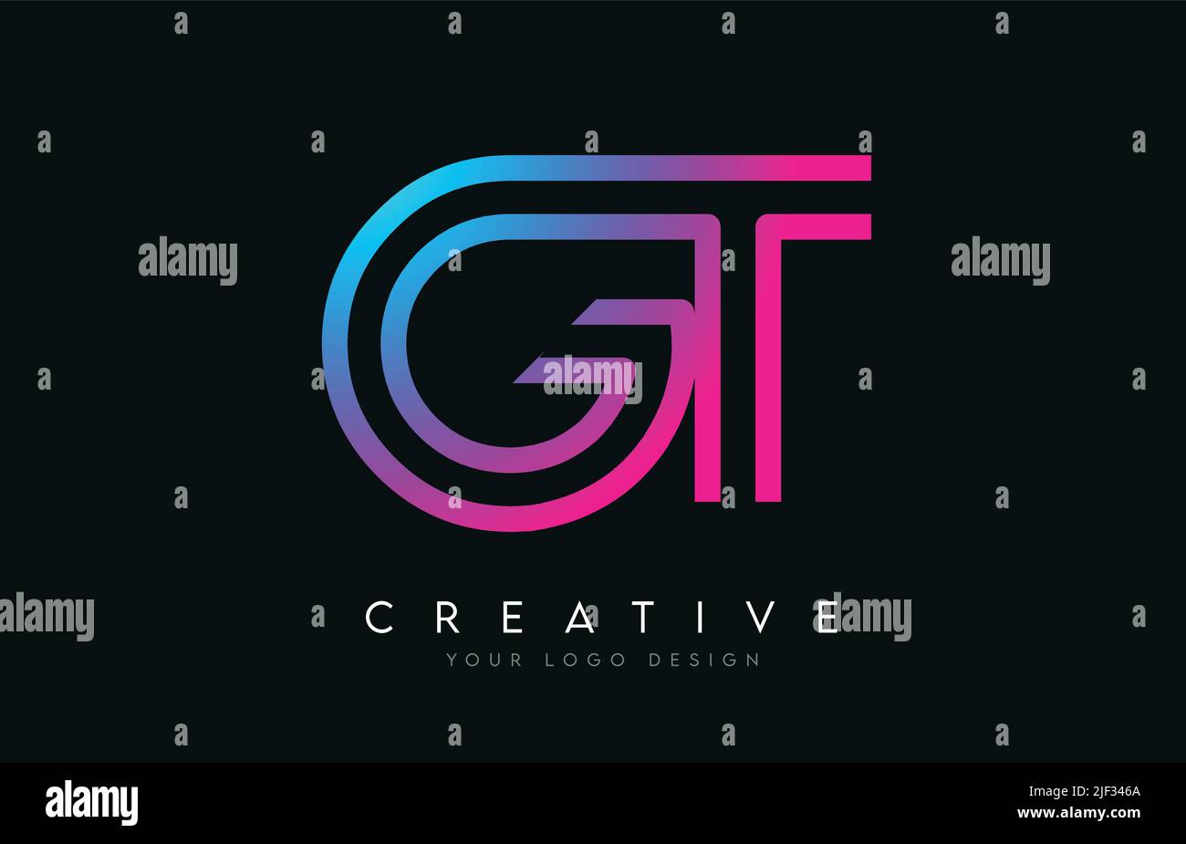 Monogram Lines GT G T Letter Logo Design in Neon Colors. Creative ...