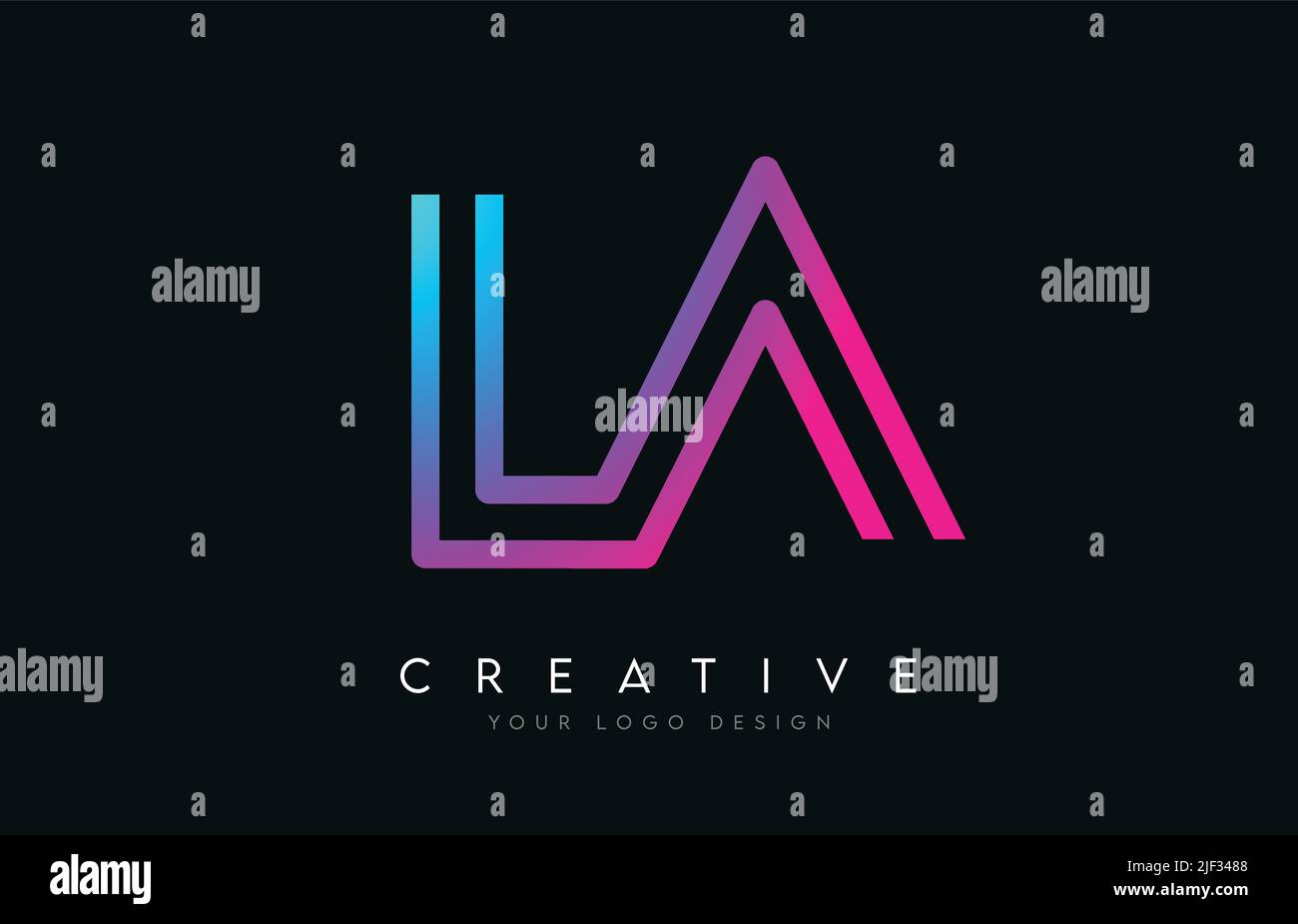 Monogram Lines LA L A Letter Logo Design in Neon Colors. Creative ...