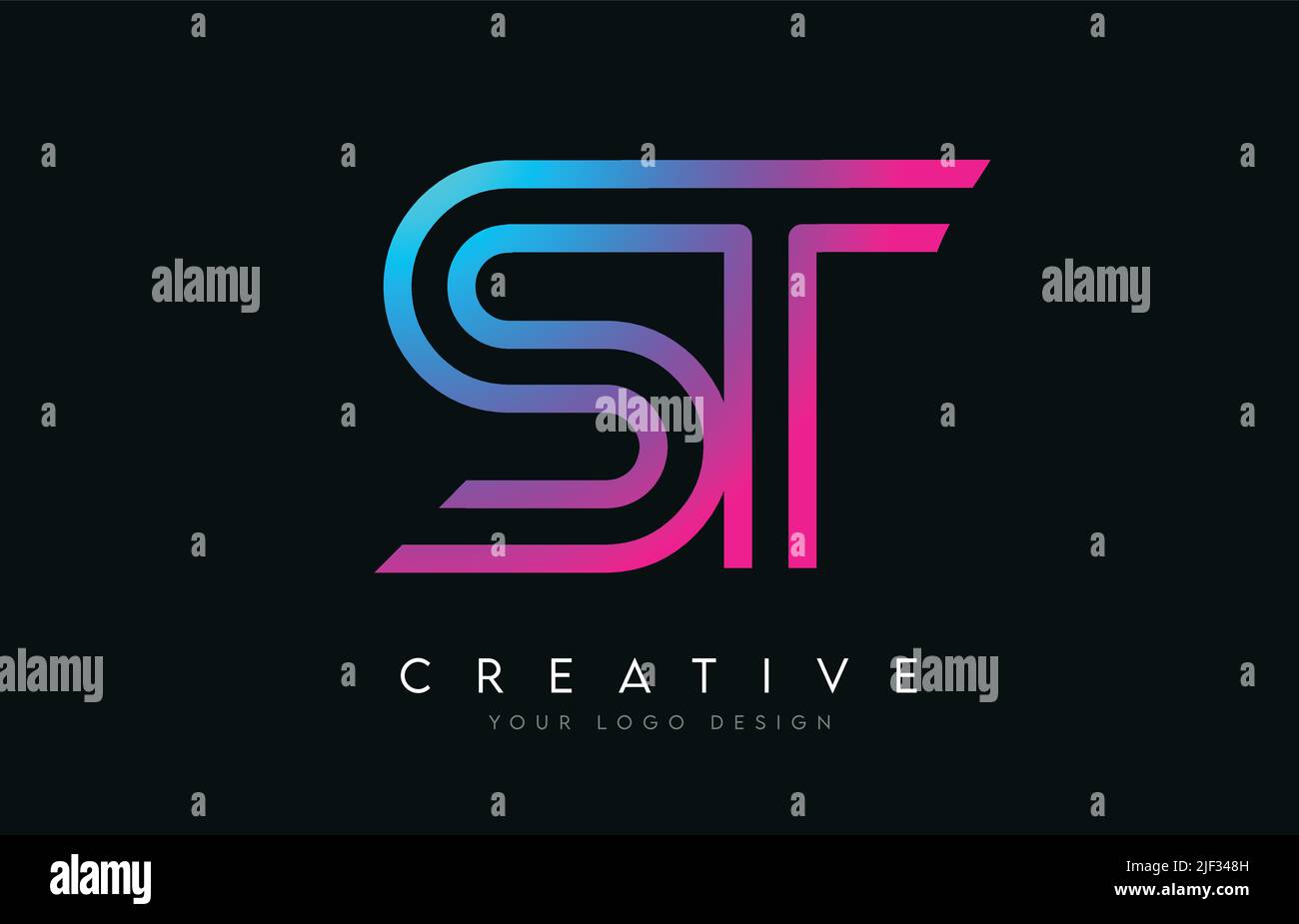 Monogram Lines ST S T Letter Logo Design in Neon Colors. Creative ...